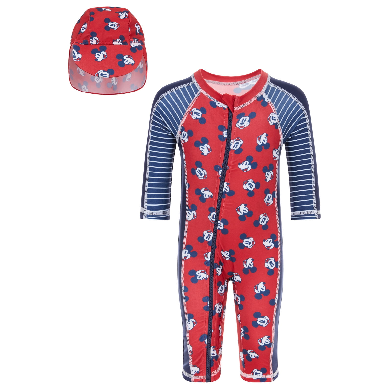 Disney Mickey Mouse UPF 50+ Sunsuit and Swim Hat Swimwear Set Newborn ...