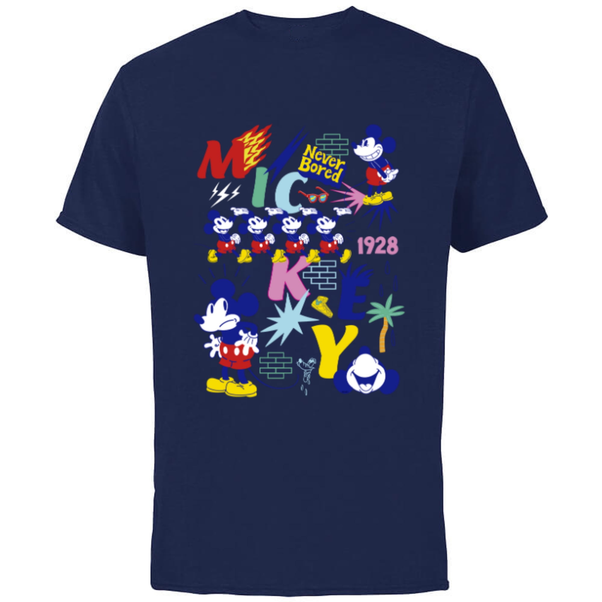 Disney Mickey Mouse Vintage Never Bored - Short Sleeve Cotton T-Shirt ...