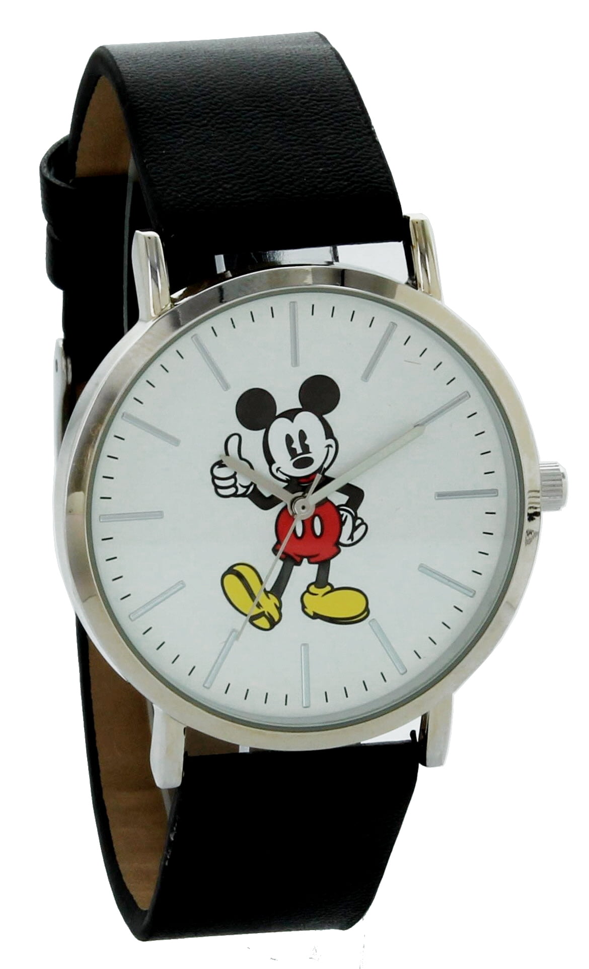 Disney Mickey Mouse Watch watch Silver Case Black Band MK1521 - Walmart.com