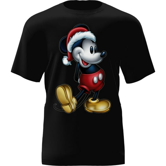 Disney Mickey Santa Hat Adult Black Tee Shirt (Men's) - Walmart.com