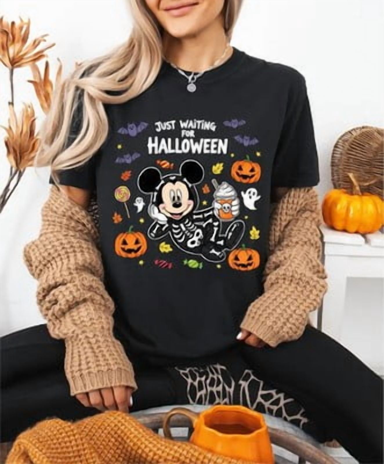 Disney Mickey Skeleton Just Waiting For Spooky Season T-Shirt Unisex, S ...