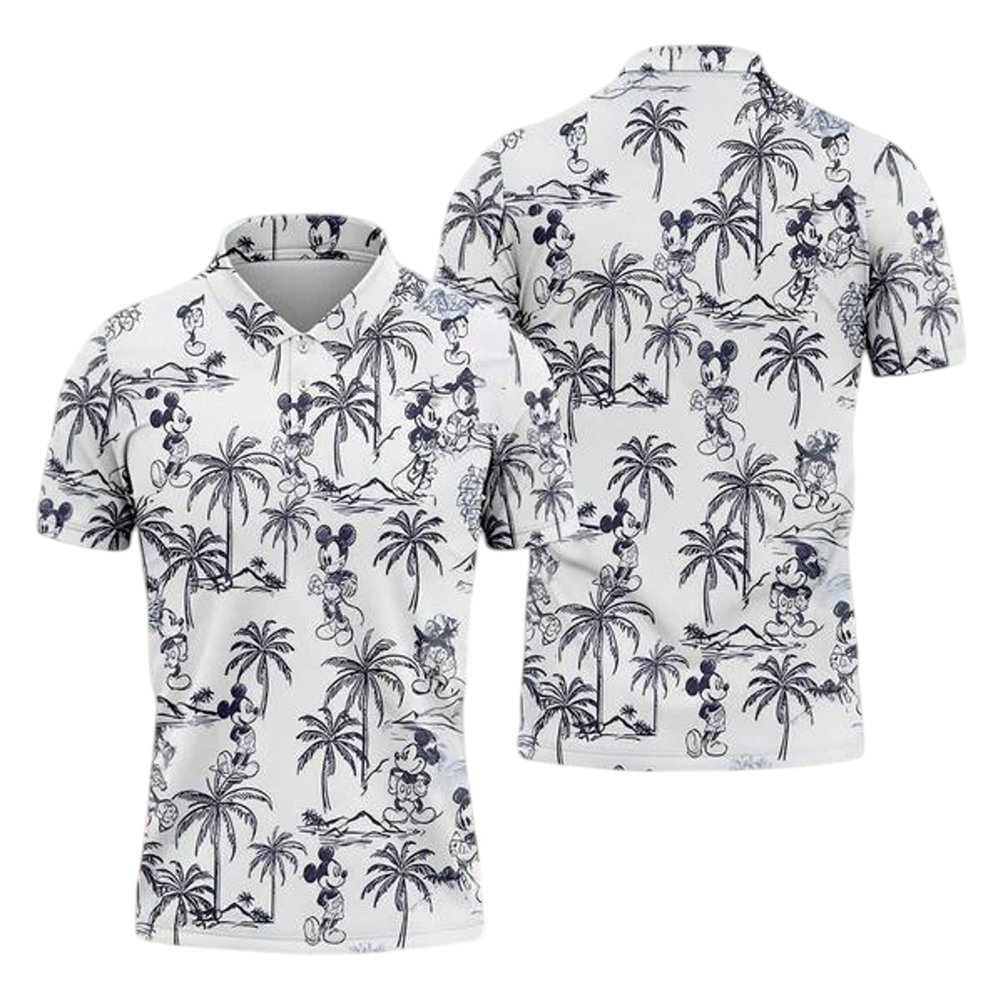 Disney Mickey Sketch Summer Tropical Palm Tree Island Polo Shirt ...