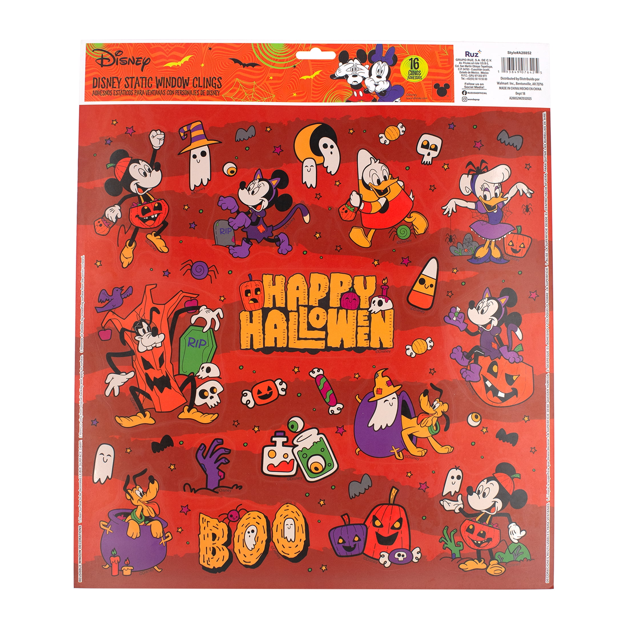 Disney Mickey Halloween Static Cling Wall or Window Décor, 16 Pieces ...