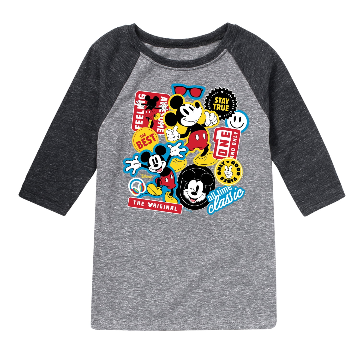 Disney - Mickey Sticker Look - Youth Raglan Graphic T-Shirt - Walmart.com