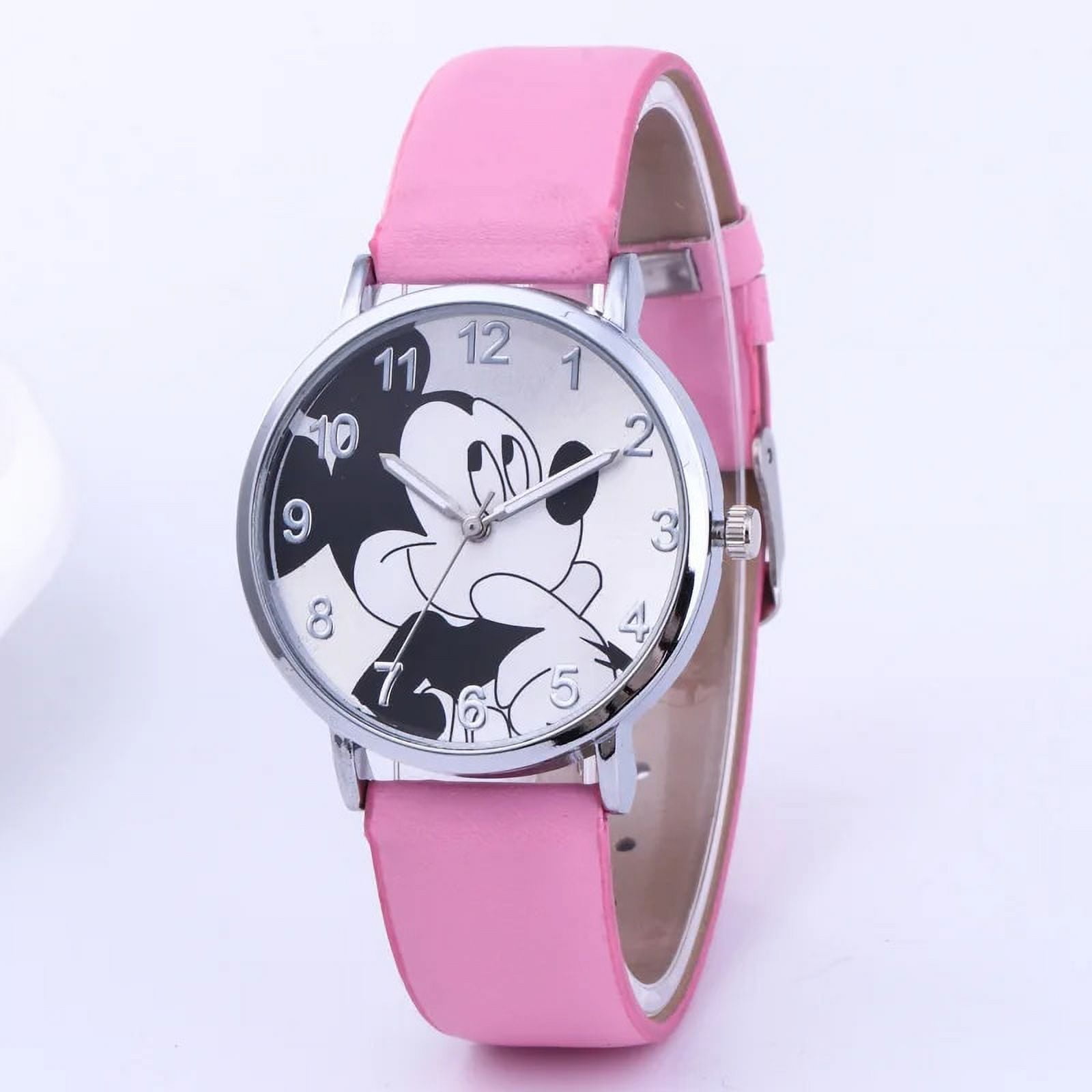 Disney Mickey Women Watches for Girls Black Leather Strap ultrathin ...