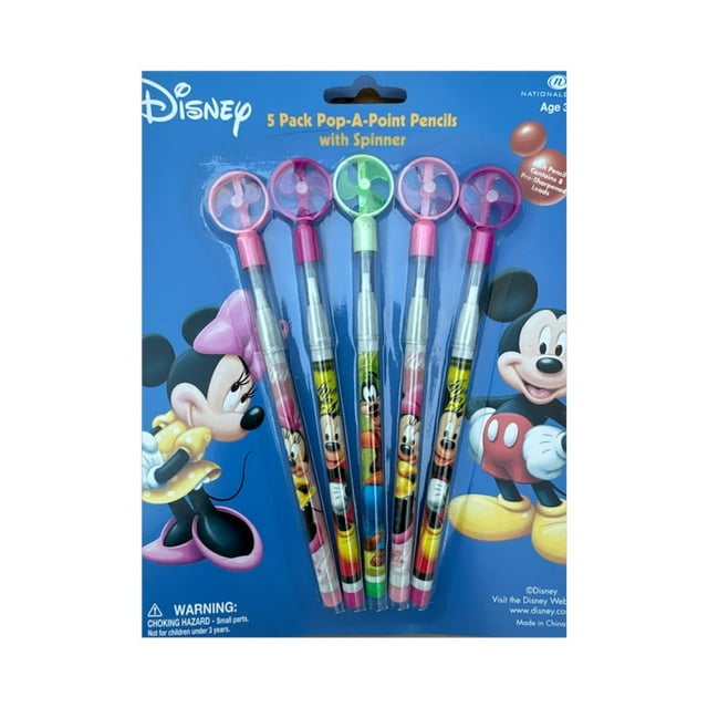 Disney Mickey and Friends 5pk Pop-a-point pencils with spinner topper ...