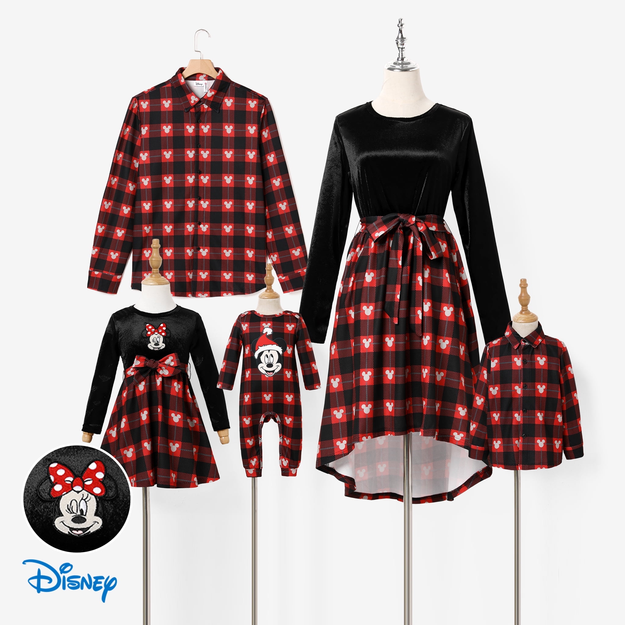 Disney Mickey and Friends Allover Print Plaid Dresses Christmas Family ...
