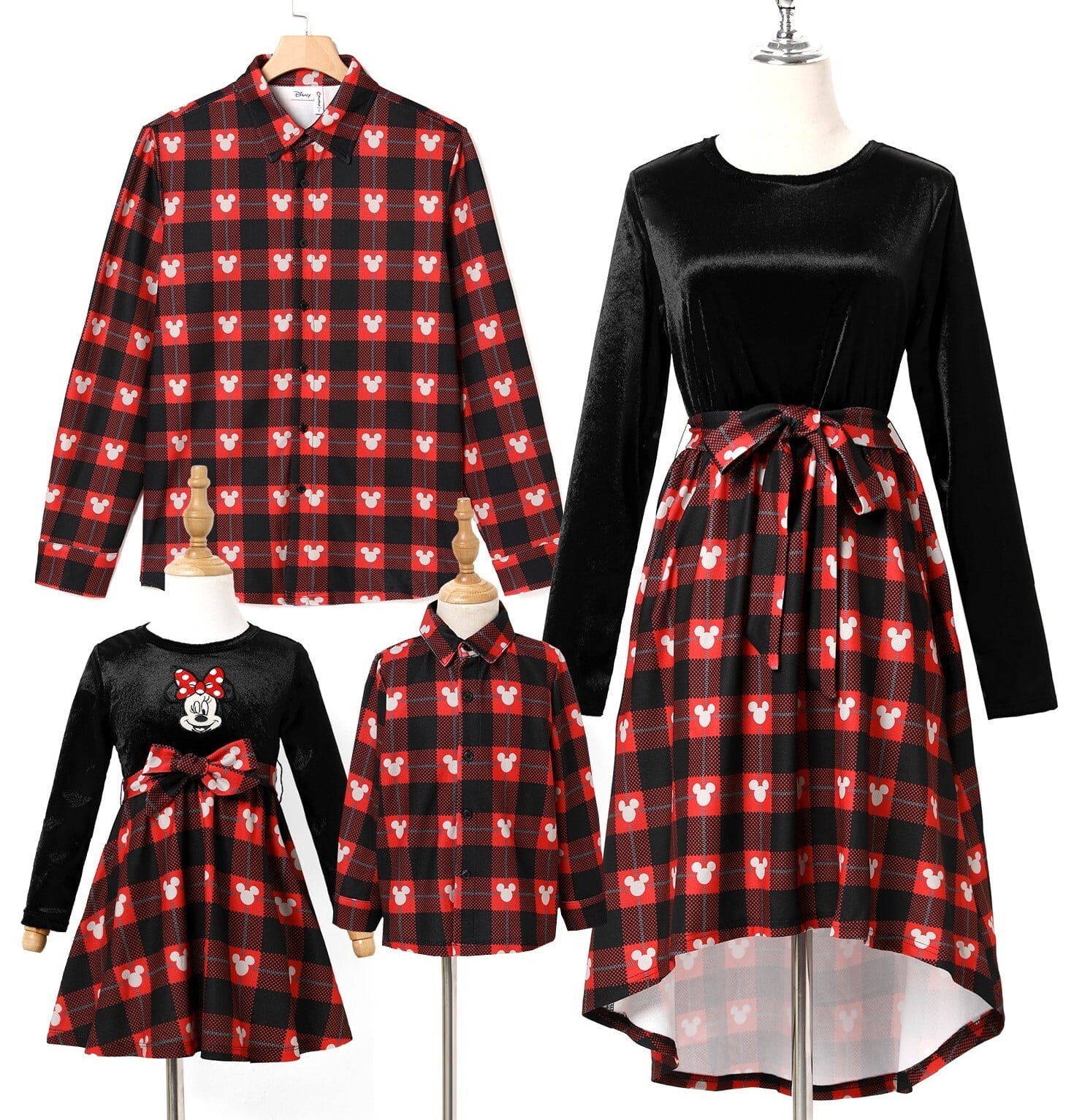Disney Mickey and Friends Allover Print Plaid Dresses Christmas Family ...