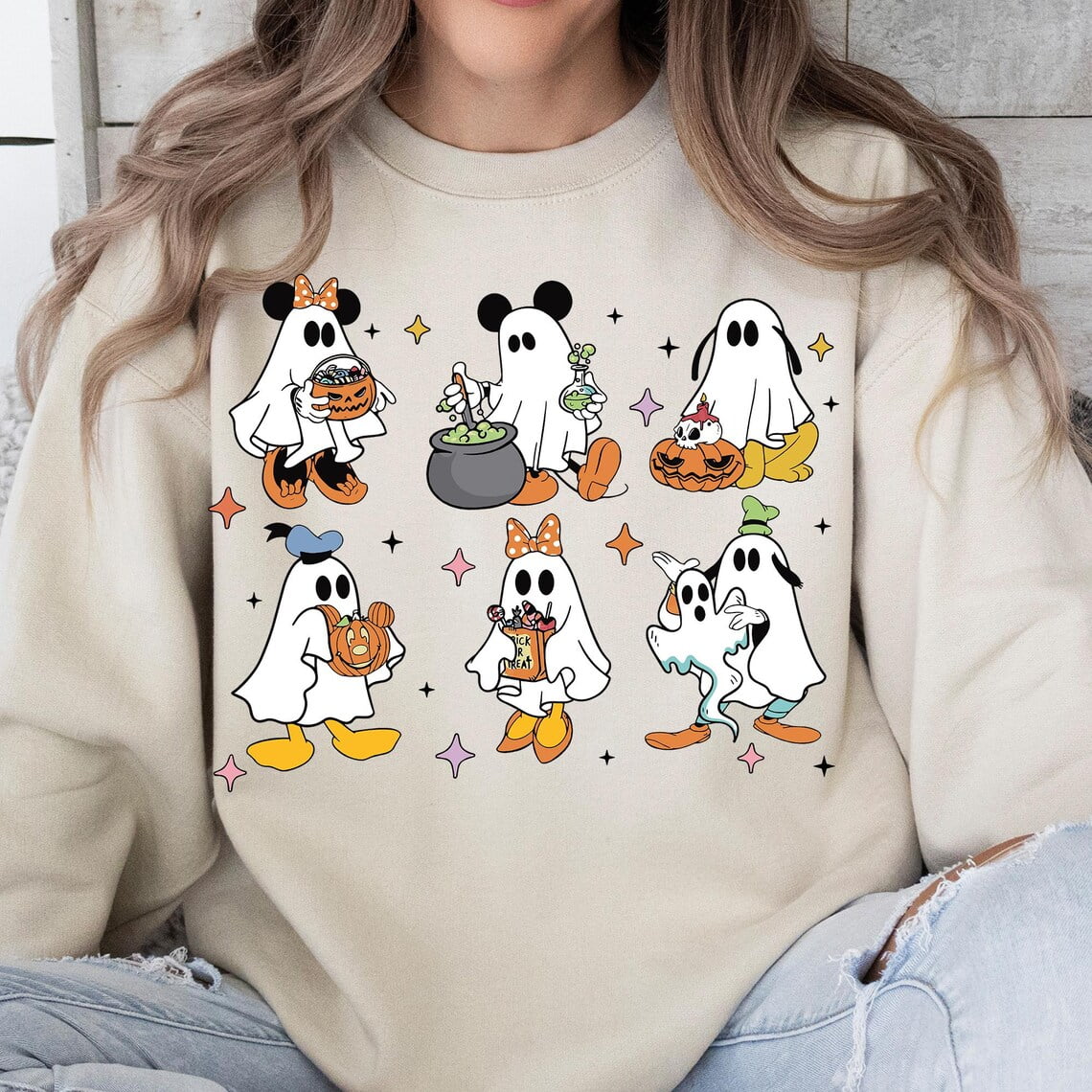 Disney Mickey and Friends Characters Ghost Halloween Sweatshirt, Disney ...