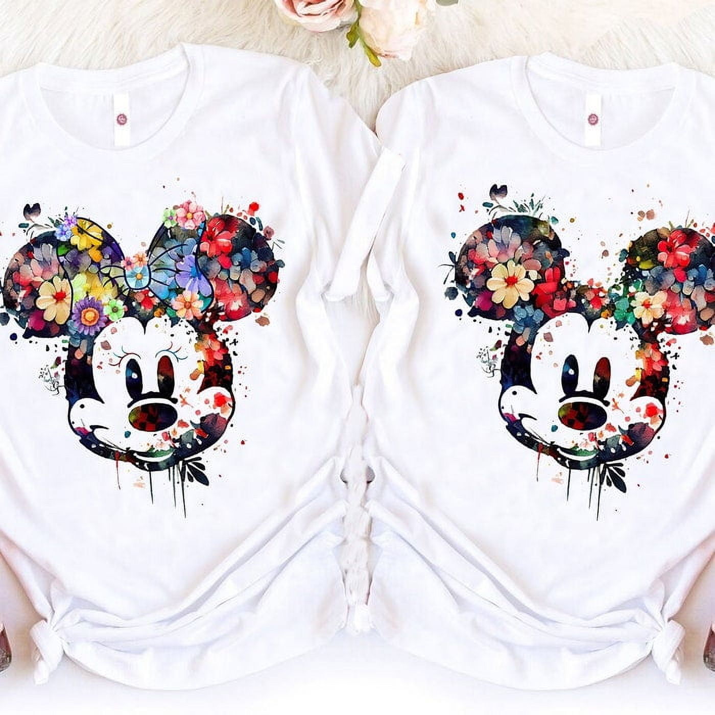 Disney Mickey and Minnie Mouse Head Watercolor Art T-shirt, Mickey and ...