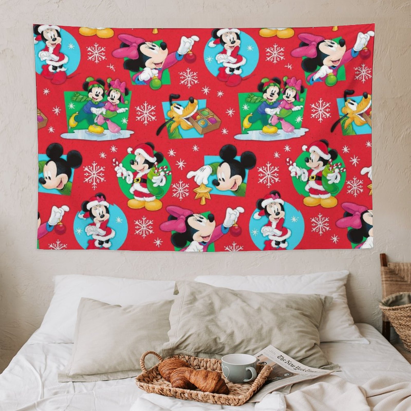 Mickey-and-Minnie-Mouse-on-Red-Christmas-Wrapping-Paper-Roll Tapestry ...