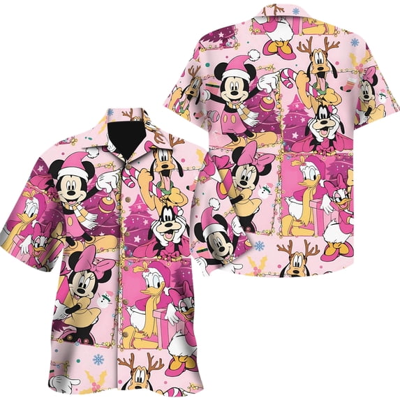 Disney Mickey and friends Pink Christmas Hawaiian Shirt, Mickey's Very ...