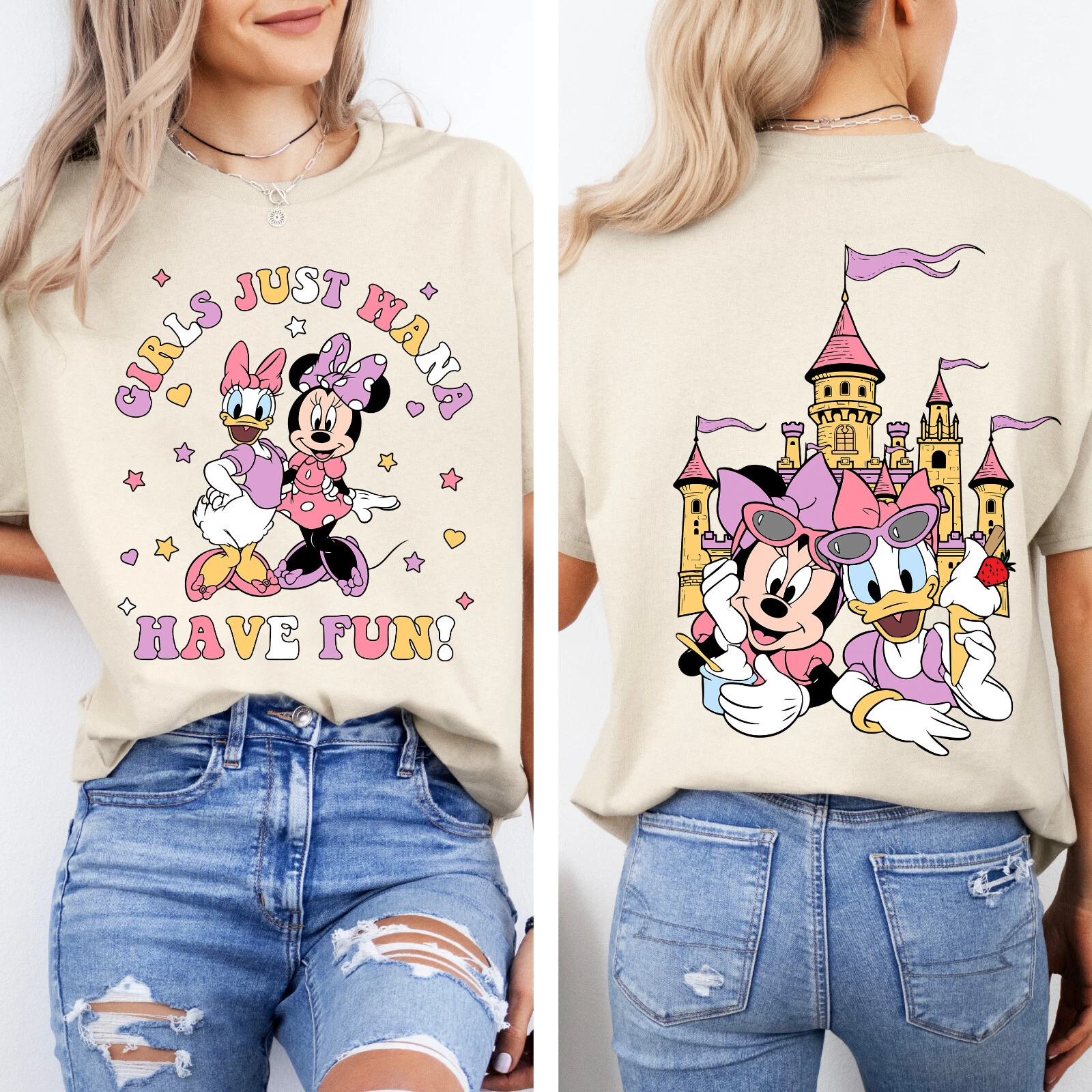 Disney Minnie Daisy Girls Just Wanna Have Fun T-Shirt,Natural Color ...