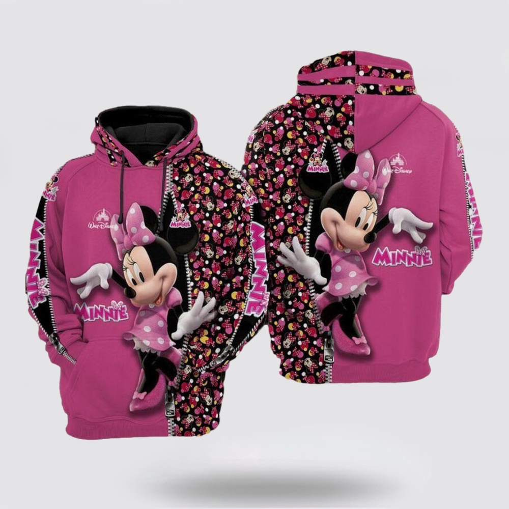 Disney Minnie Face Pattern Zipper Pink 3D Hoodie - Walmart.com