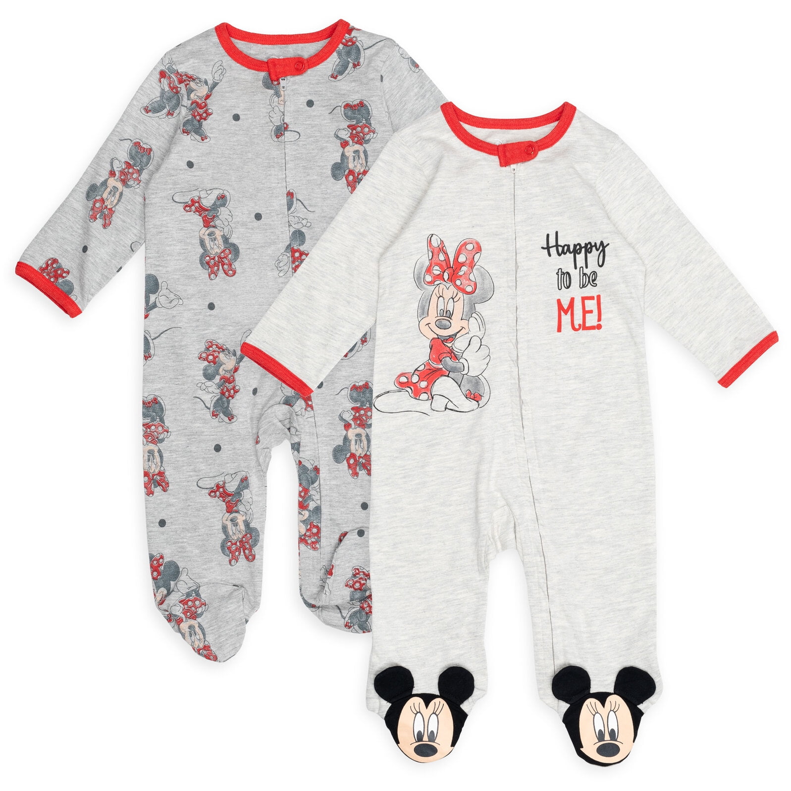 Disney Minnie Mouse Baby Sleeper Onesie Bodysuit, 2 Pack Zip Up Sleep N ...