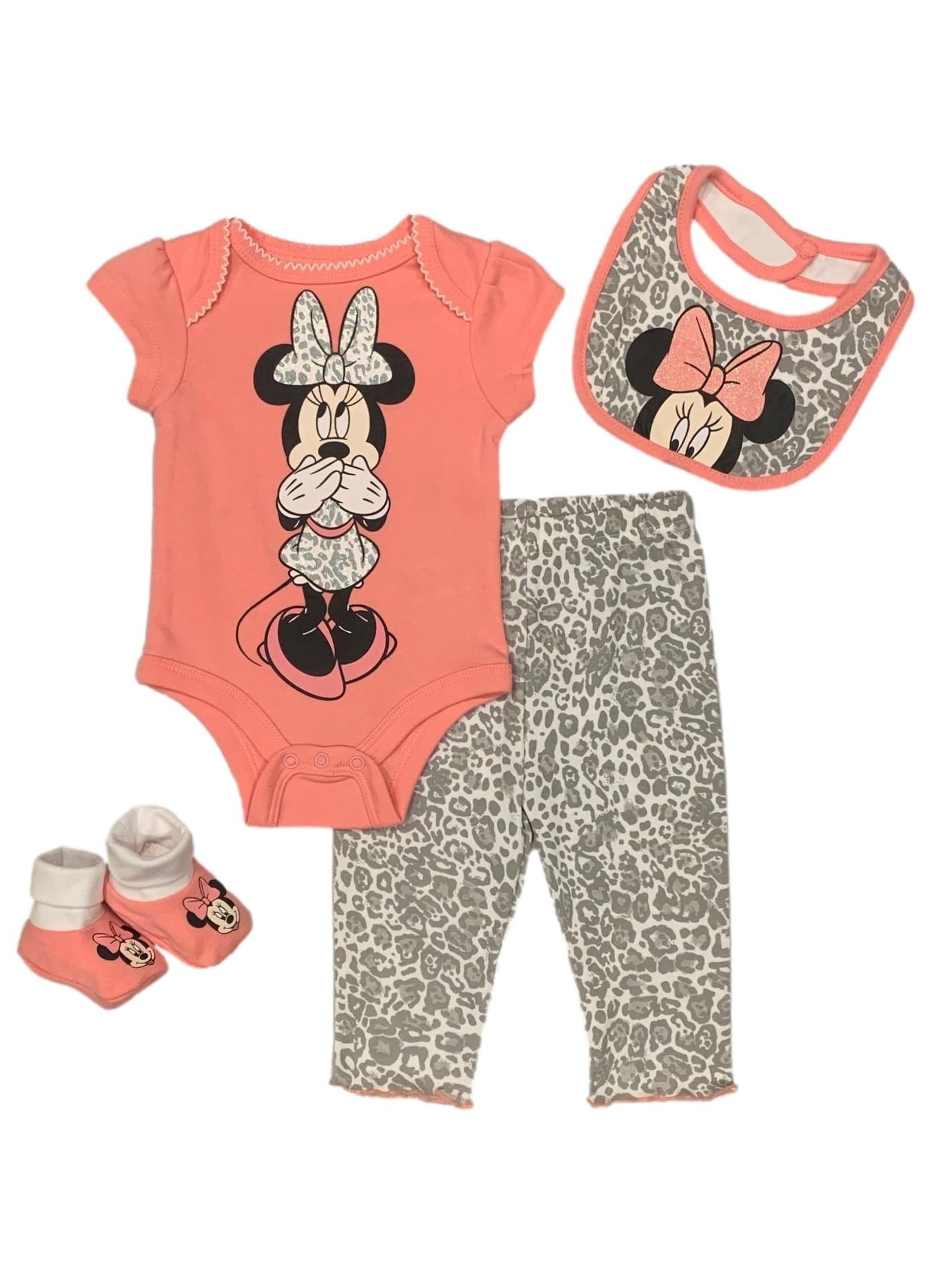 Disney Minnie Mouse 4 Piece Bodysuit and Pants Layette Set (Baby Girls ...