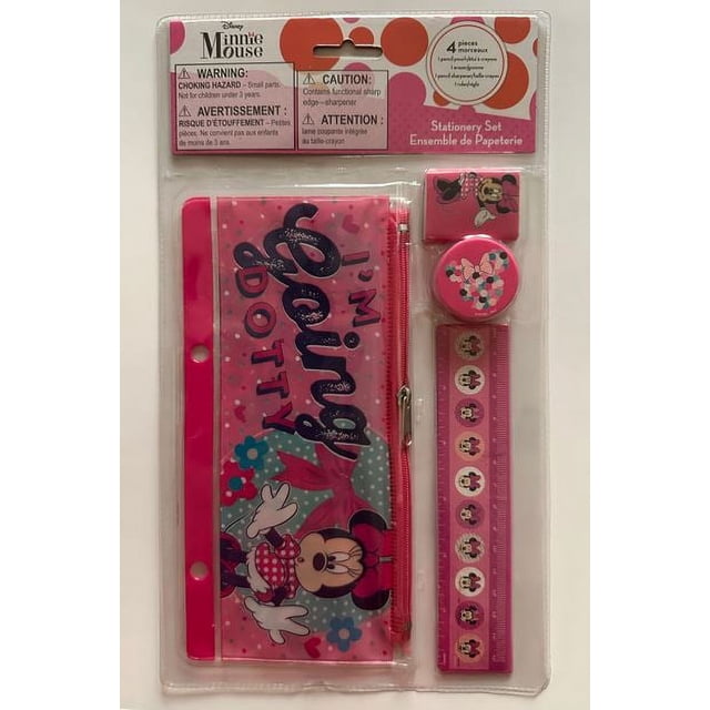 Disney Minnie Mouse 4 Piece Stationary Set - Pencil Case, Eraser ...