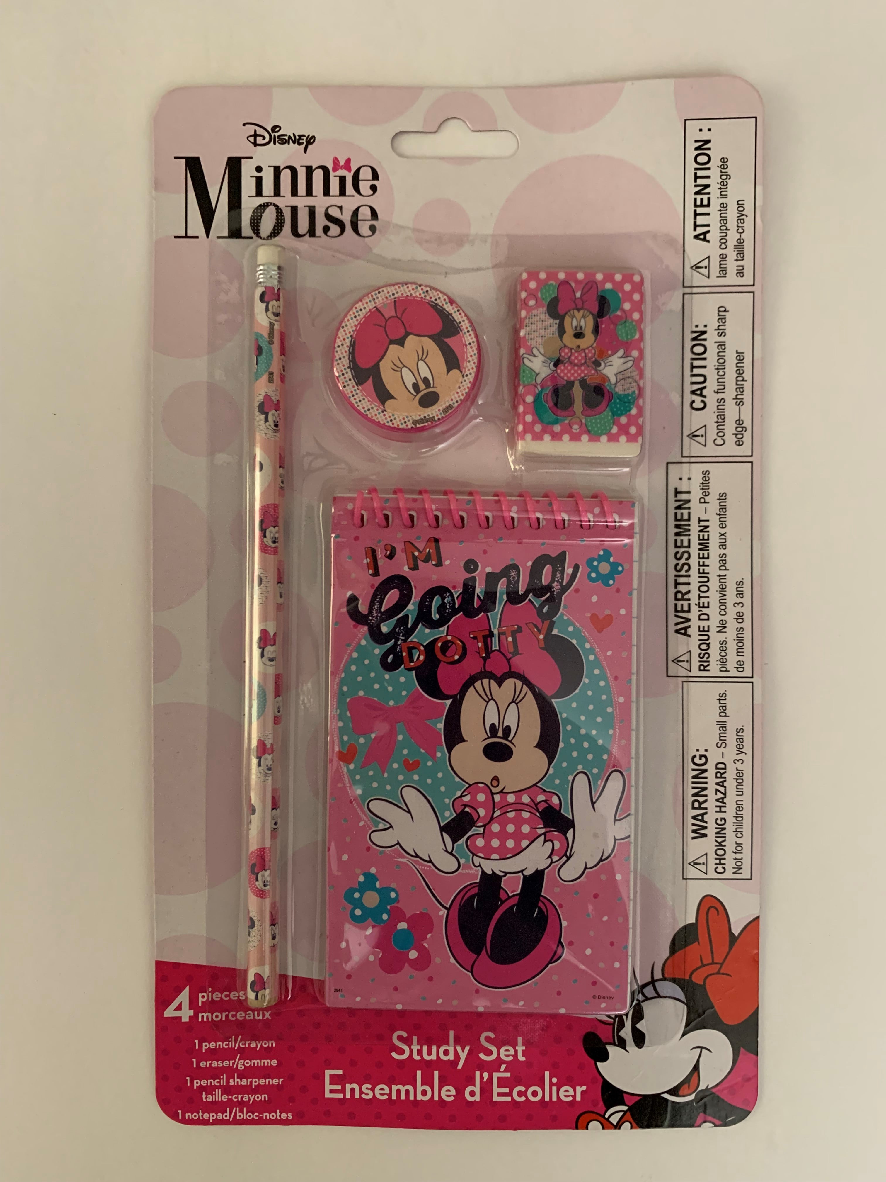 Disney Minnie Mouse 4 Piece Study Kit Set - Notepad, Sharpener, Eraser ...