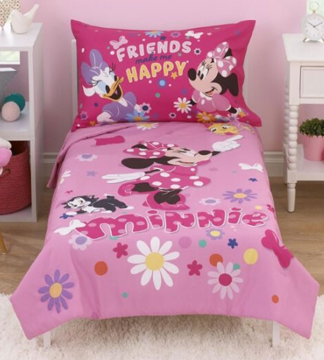 Disney 4-Piece Minnie Mouse Blushing Minnie Toddler Blanket and Bedding ...