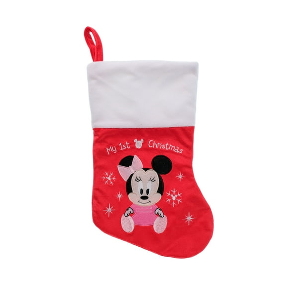 Disney, Minnie Mouse Baby 1st Christmas Stocking and Hat Set, Red, Pink ...