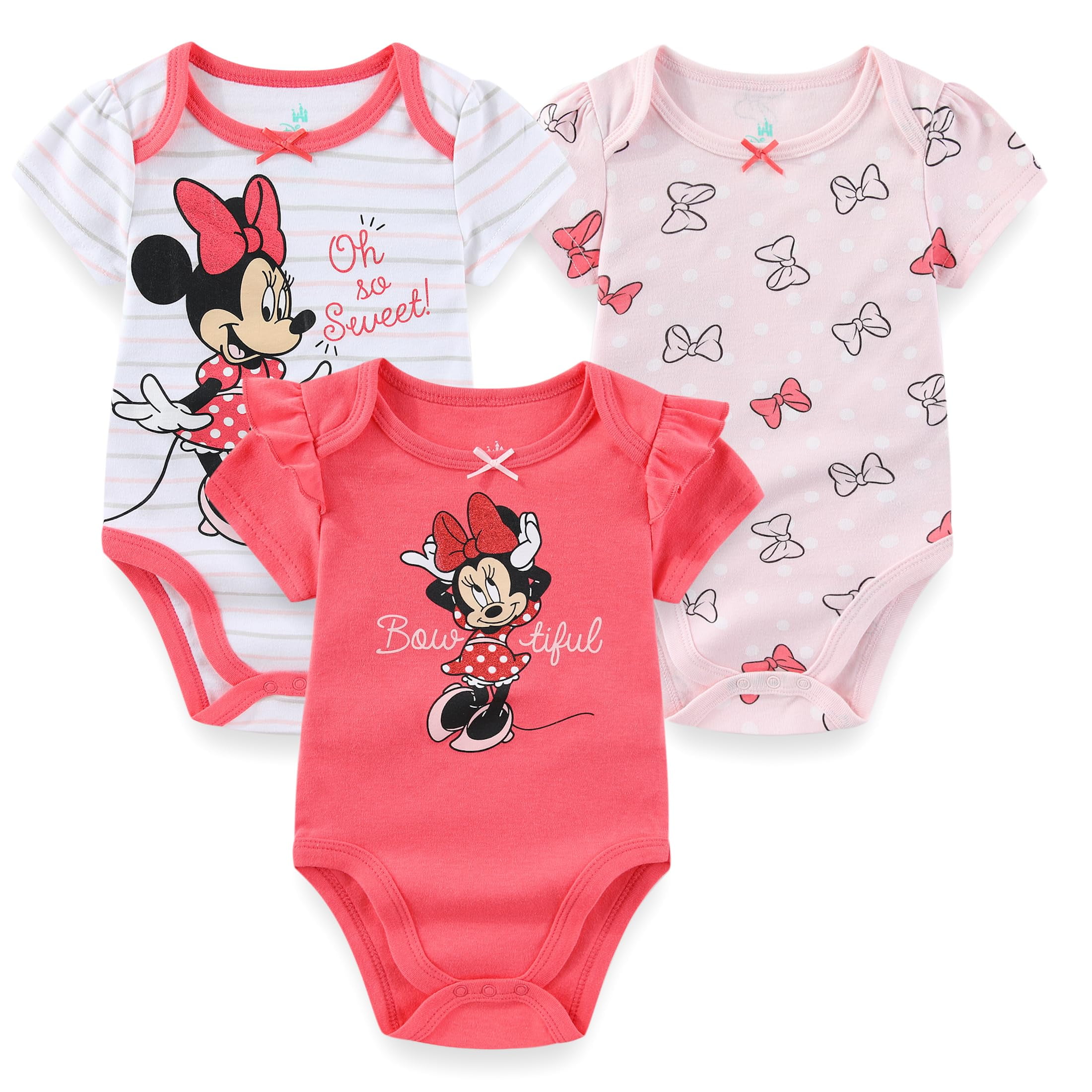 Disney Minnie Mouse Baby Bodysuits (Girls), 3 Pack, Sizes 3M-18M ...