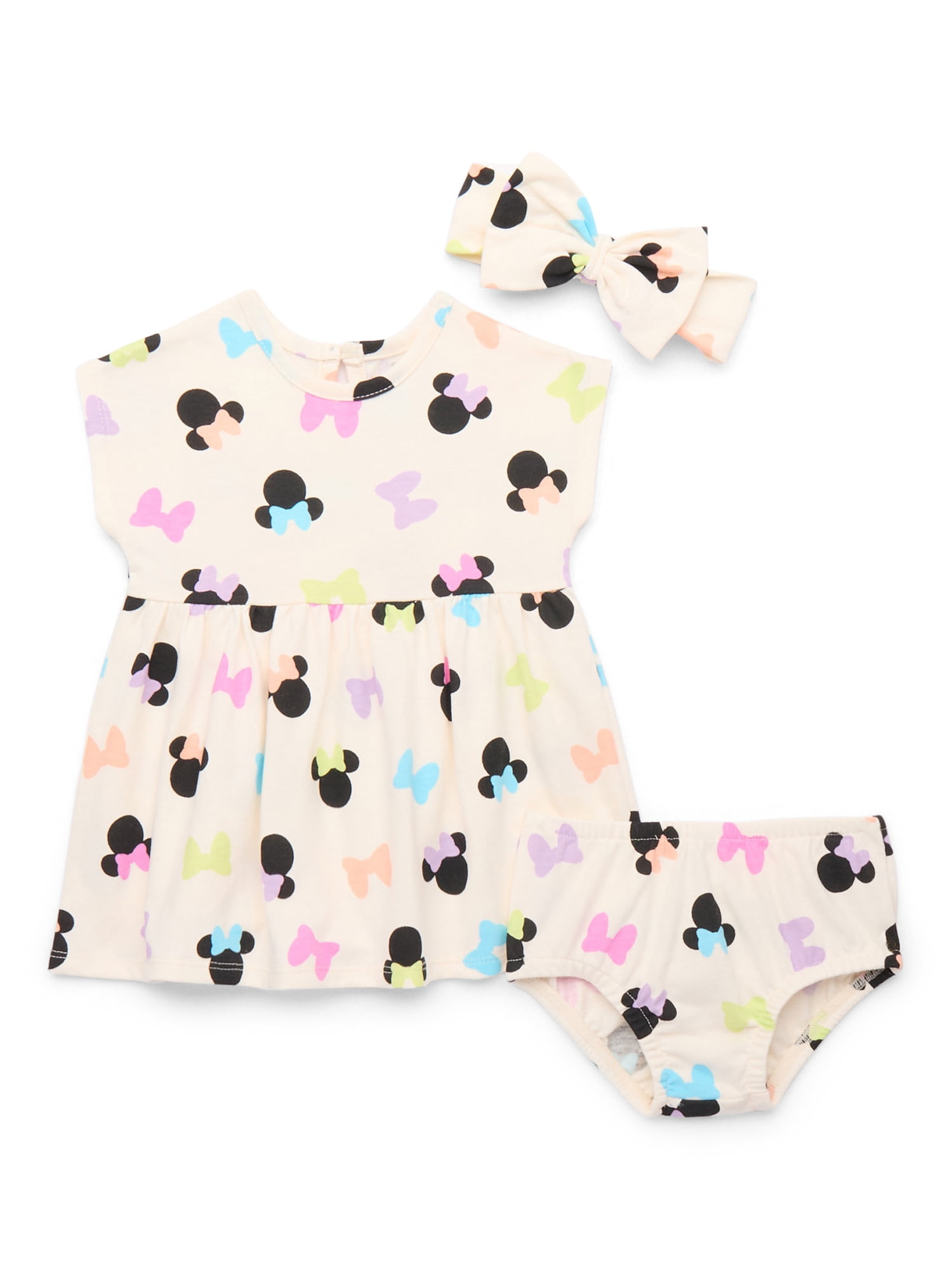 Disney Minnie Mouse Baby Girls All Over Print Dress and Diaper Cover ...