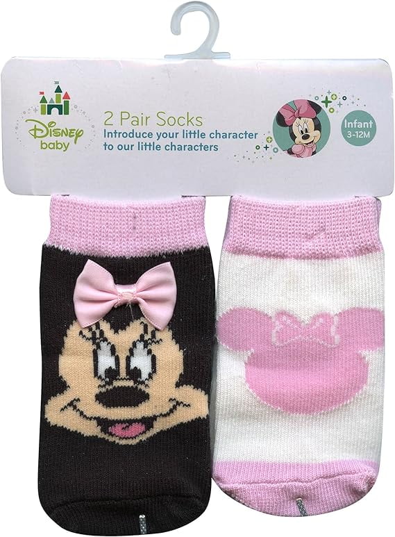 Disney Minnie Mouse Baby Girls Pink and Black Socks, 2 Pack, 3 - 12 ...