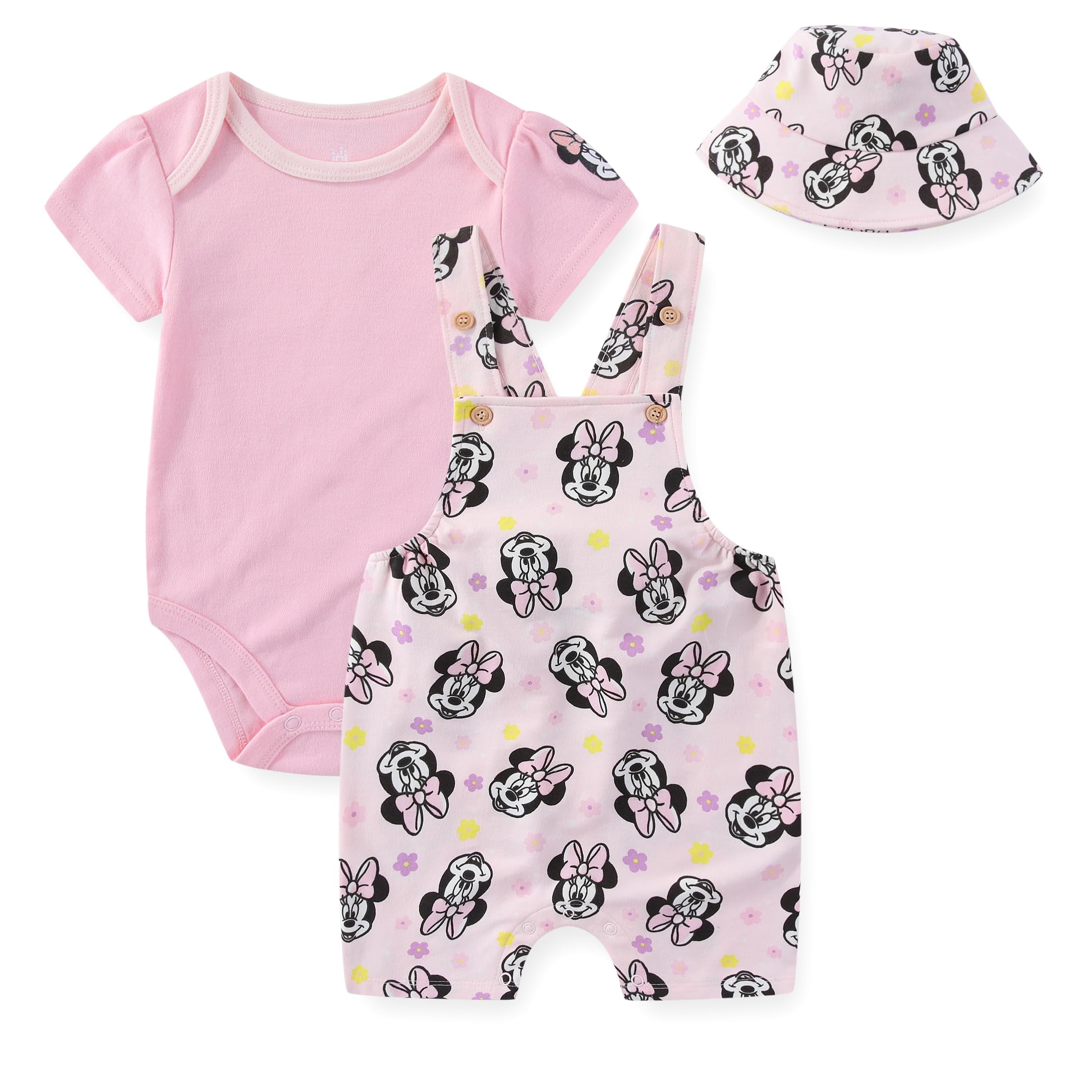Disney Minnie Mouse Baby Shortall Overall with Hat Set (Girls), 3-Piece ...