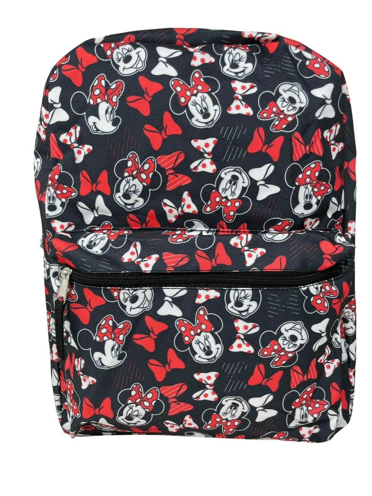 Disney Minnie Mouse Backpack 16" All-Over Print Bows Front Pocket Women ...
