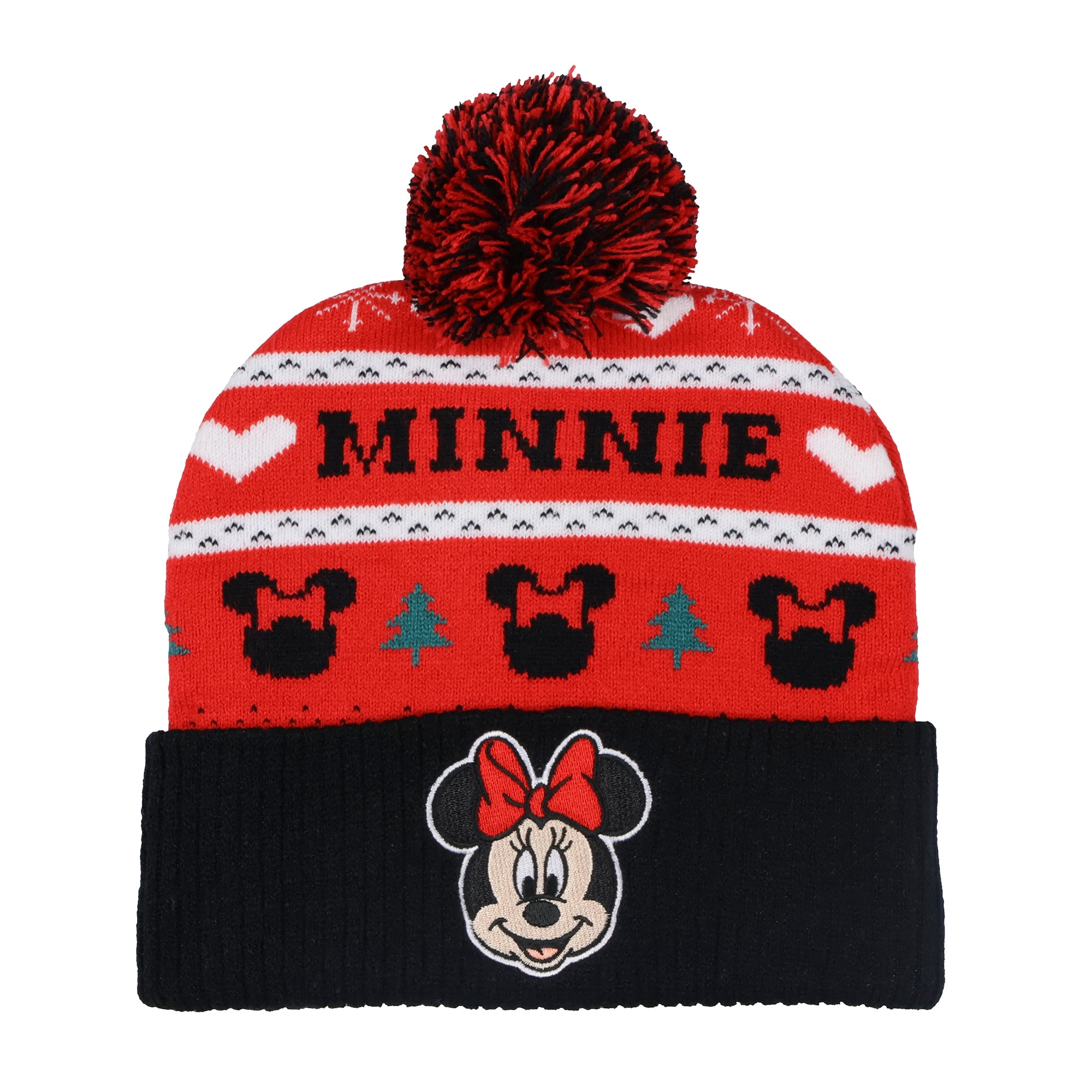 Disney Minnie Mouse Beanie Fair Isle Knit Design Cuffed Winter Hat with ...