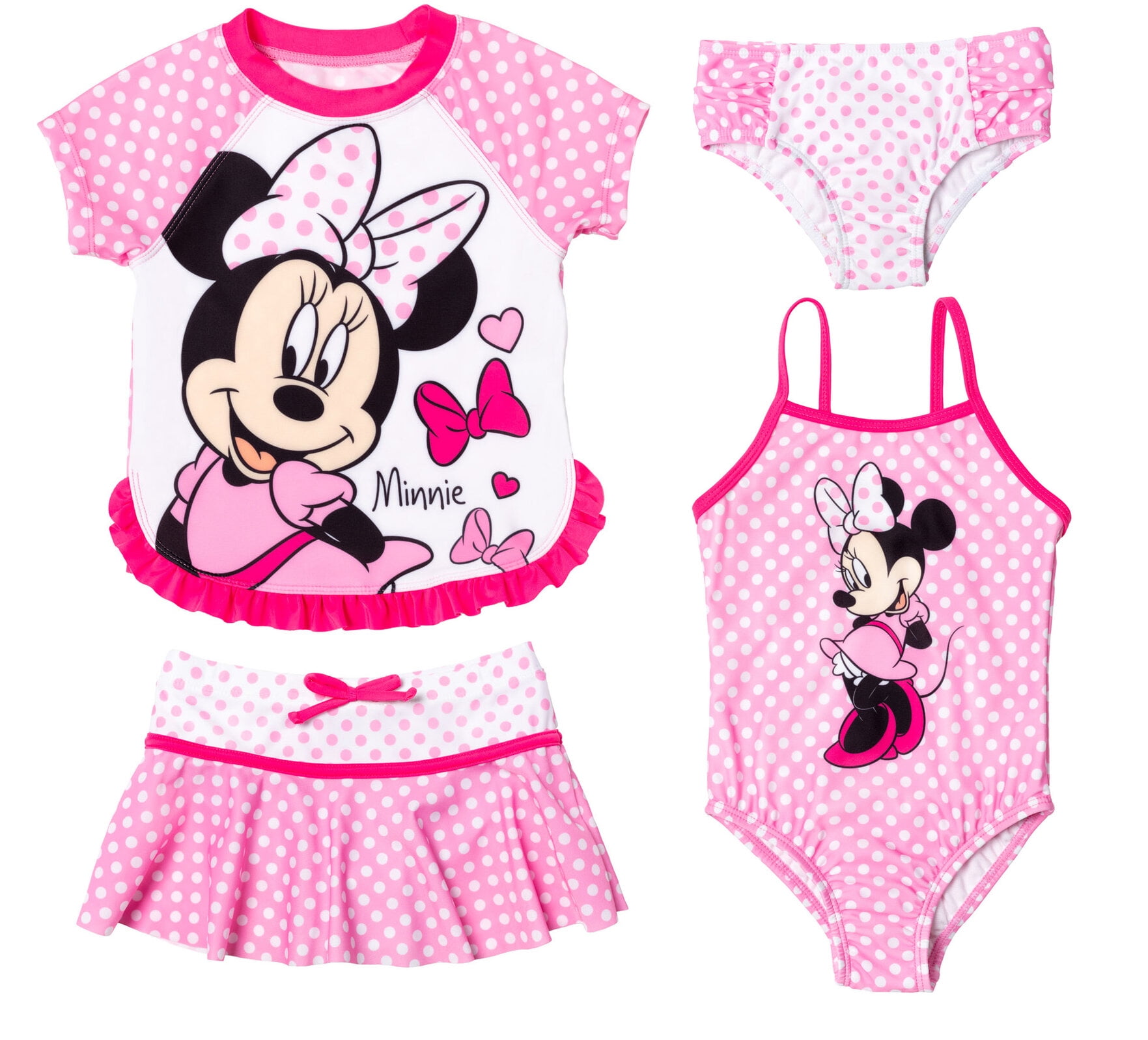 Disney 5-Piece Minnie Mouse Swimwear Set: One-Piece, Bikini, Rash Guard ...
