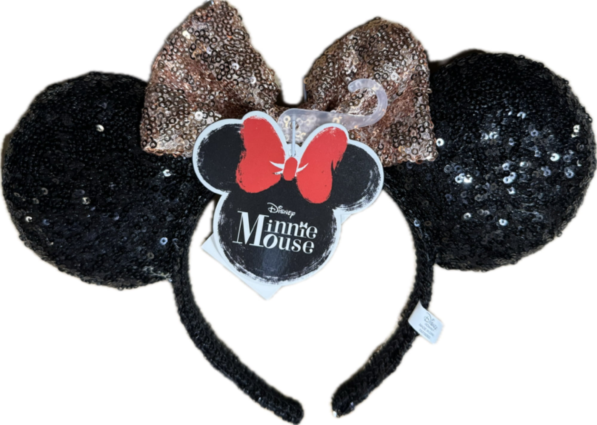 Disney Minnie Mouse Black Sequin Ears with Rose Gold Bow Headband for ...