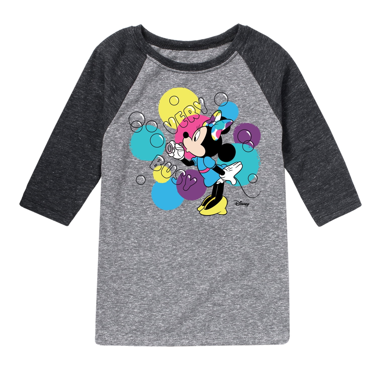 Disney - Minnie Mouse Blowing Bubbles Everywhere - Youth Raglan Graphic ...