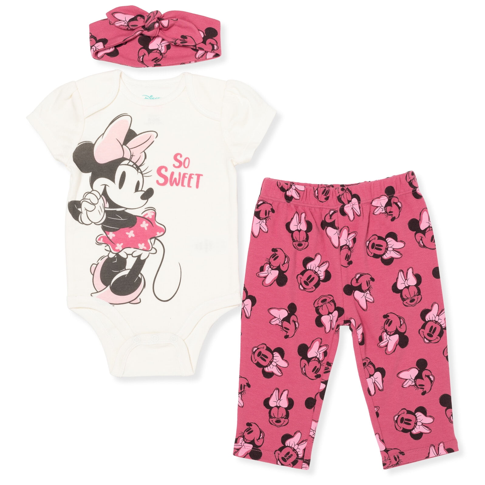 Disney Minnie Mouse Bodysuit Pants and Headband 3 Piece Outfit Set ...