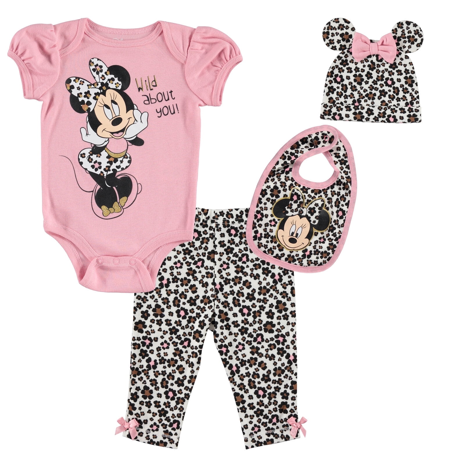 Disney Minnie Mouse Infant Girl 4-Piece Bodysuit Set with Floral Print ...