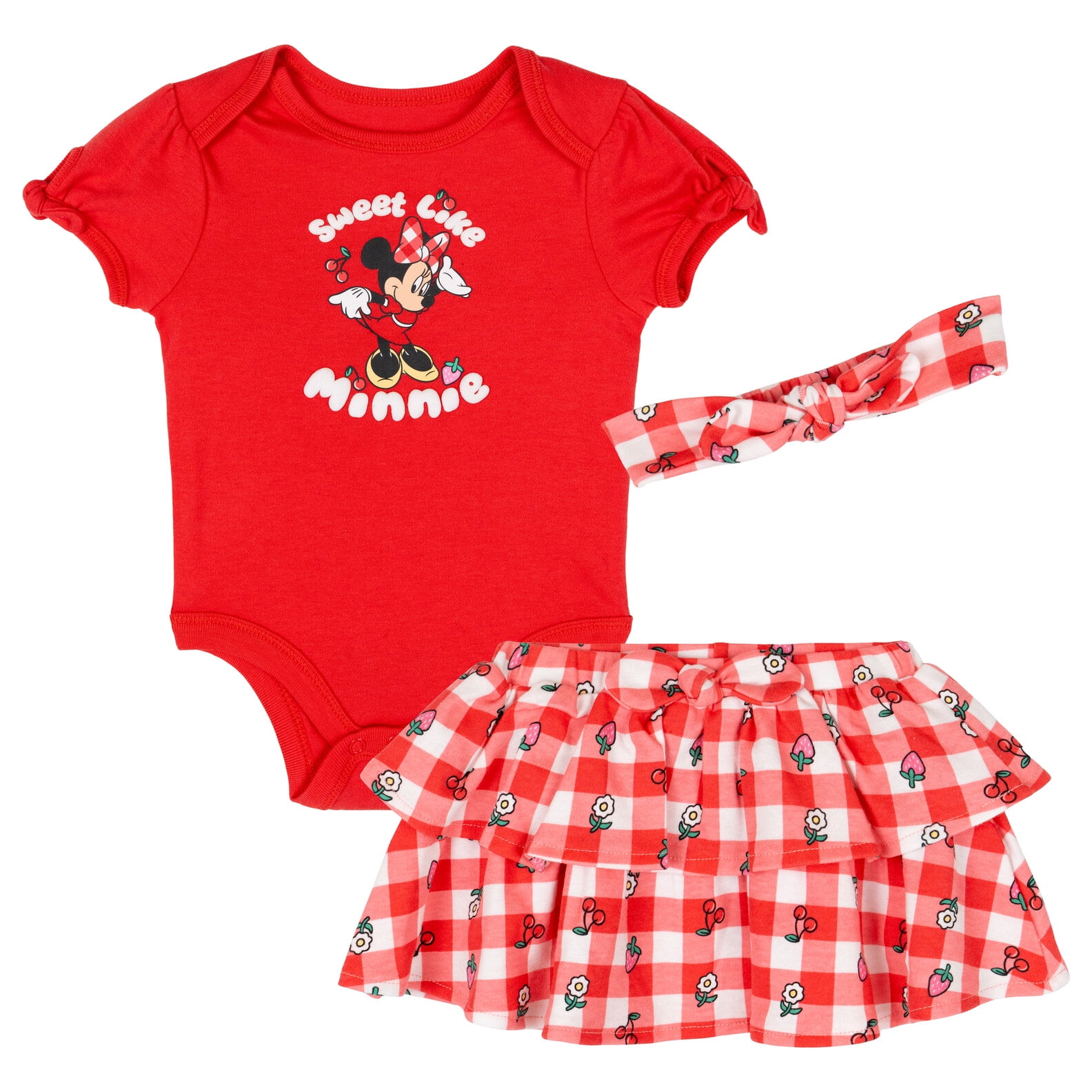 Disney Minnie Mouse Bodysuit, Ruffle Skirt and Headband 3 Piece Outfit ...