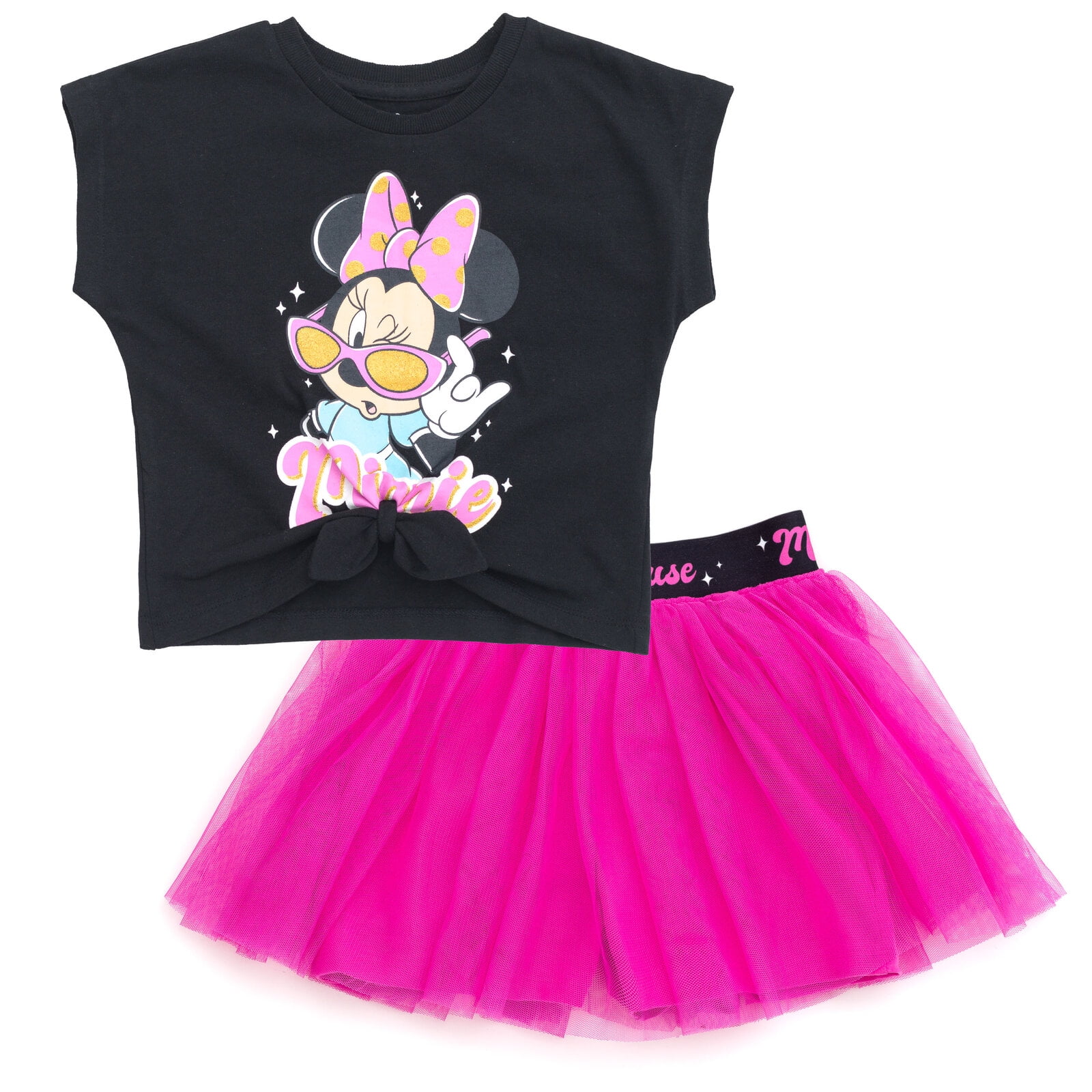 Disney Minnie Mouse Boxy Drop Shoulder T-Shirt and Mesh Tulle Skort ...
