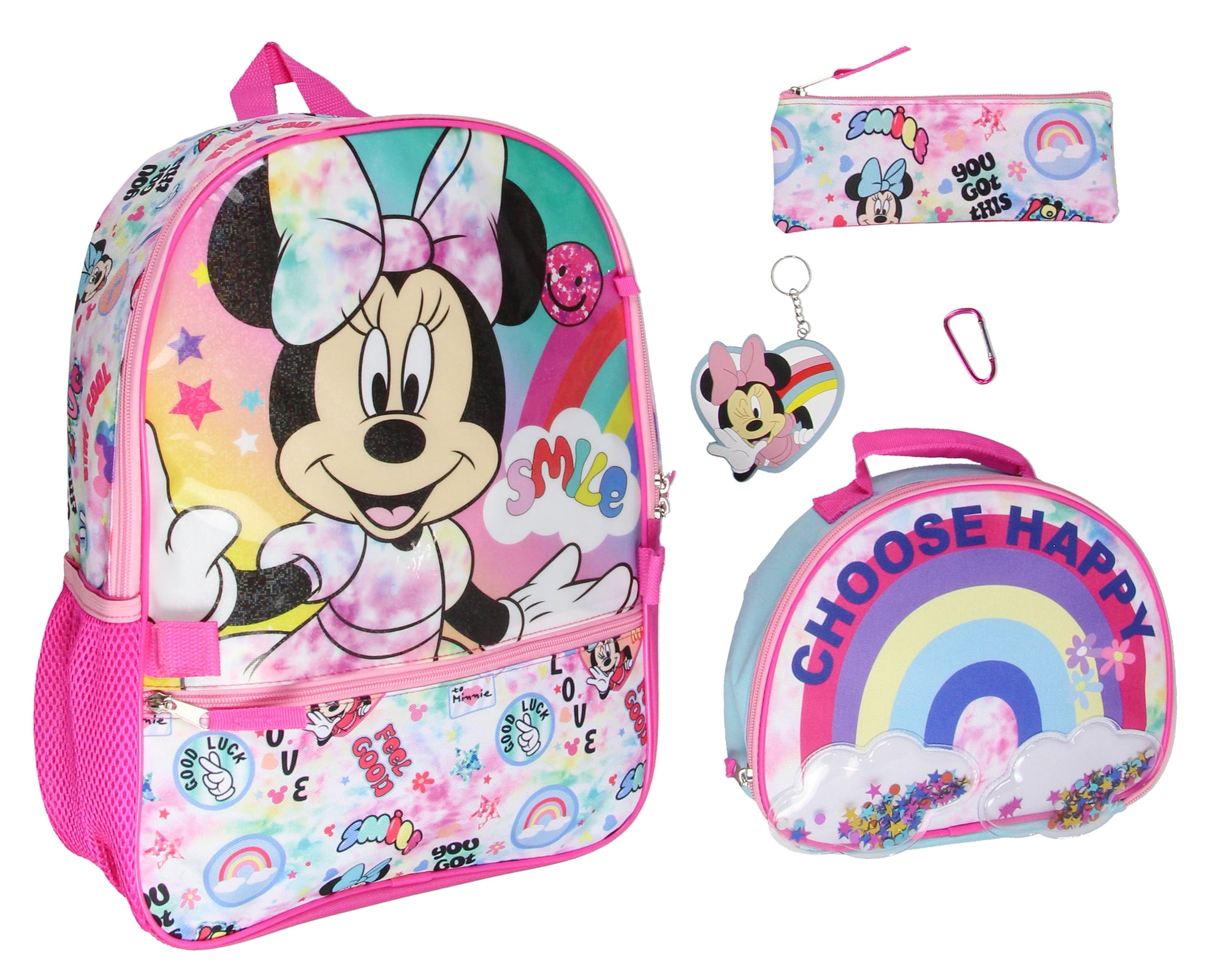 Disney Minnie Mouse Choose Happy 5pc Set Backpack Lunch Box Key Chain ...