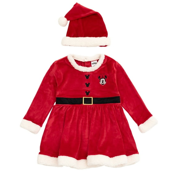 Disney Minnie Mouse Christmas Mrs. Clause Dress and Santa Hat Outfit ...