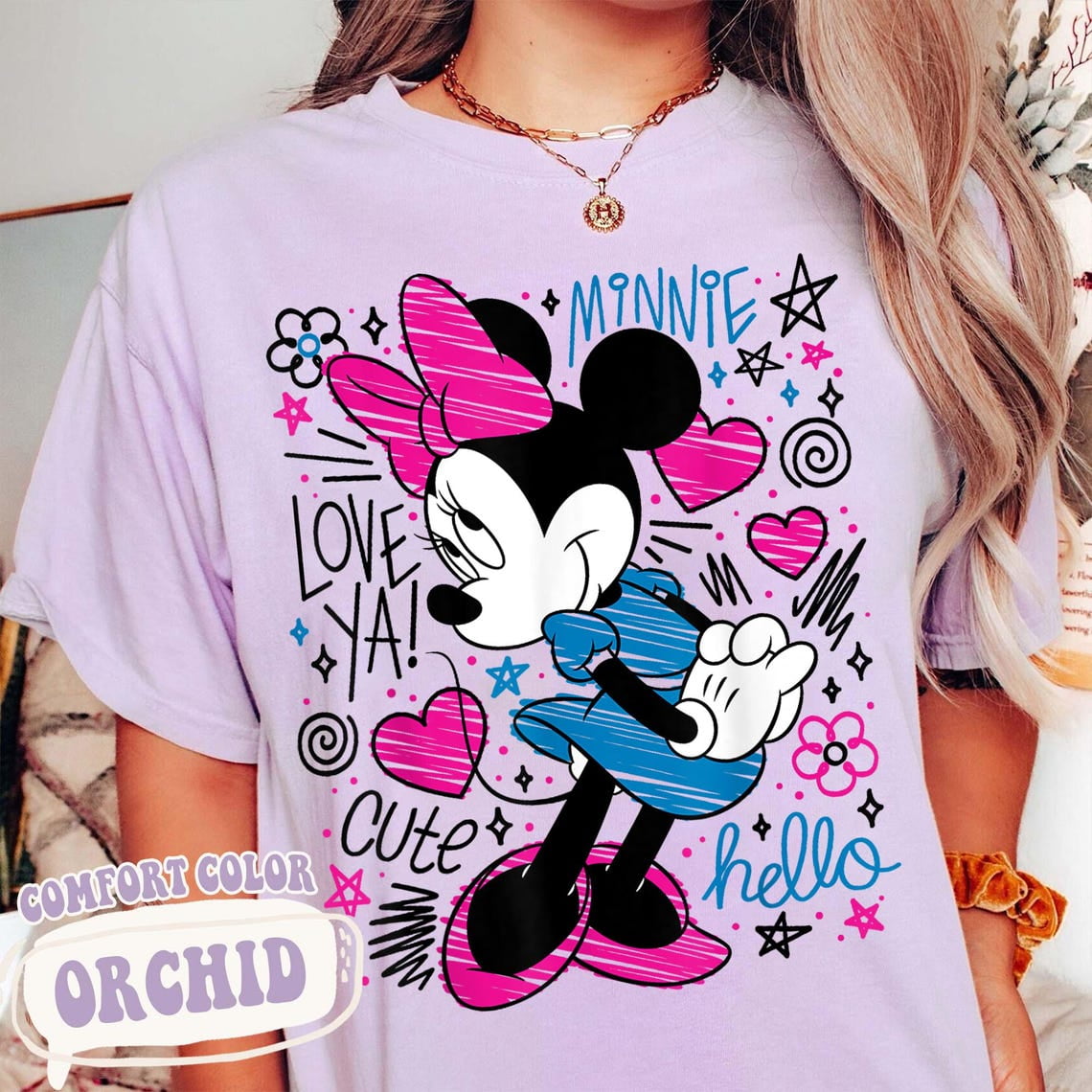 Disney Minnie Mouse Doodle T-Shirt, Minnie Scribble Style Shirt, Cute Minnie Graphic Tee, Disney ...