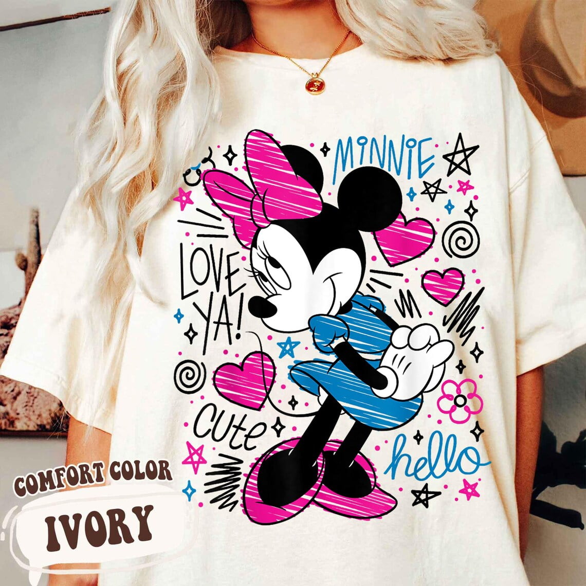 Disney Minnie Mouse Doodle T-Shirt, Minnie Scribble Style Shirt, Cute Minnie Graphic Tee, Disney ...