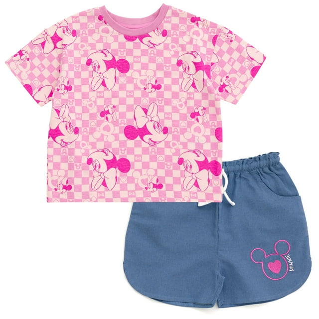 Disney Minnie Mouse Drop Shoulder T-Shirt and Chambray Shorts Outfit ...