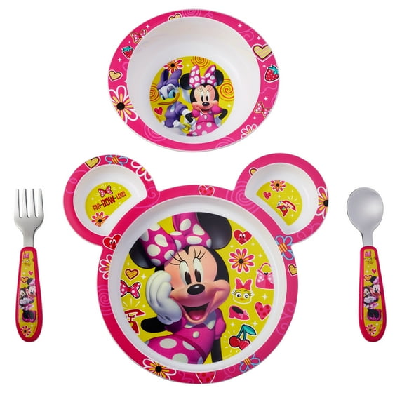 Disney Minnie Mouse 4-Piece Toddler Dinnerware Set: Plate, Bowl, Knife ...