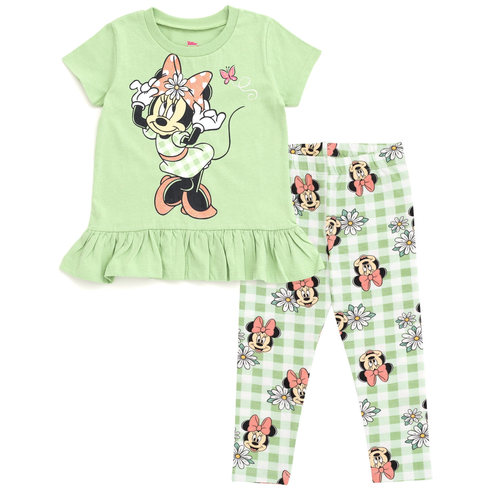 Disney Minnie Mouse Girls Peplum T-Shirt and Leggings Set, Green Floral ...