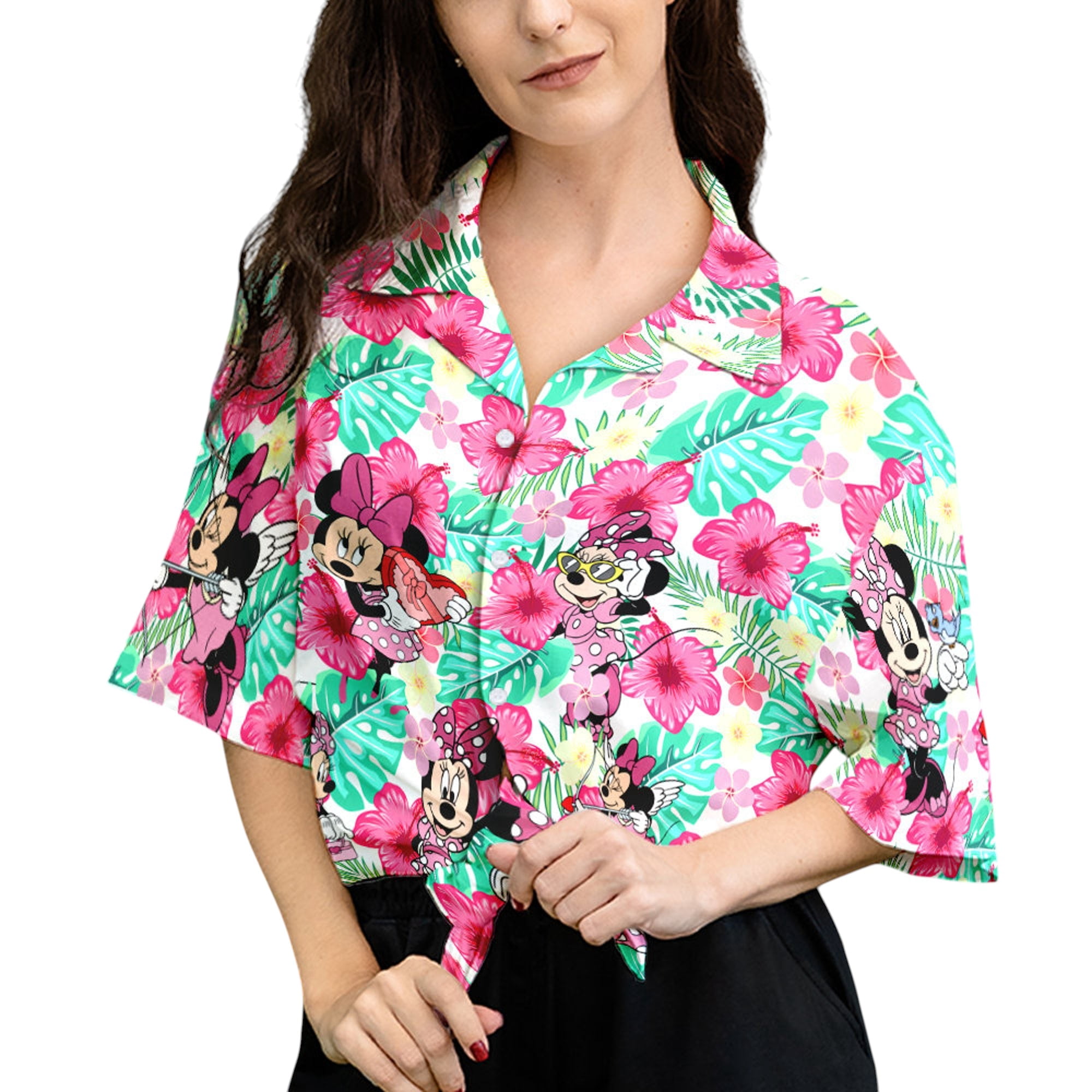 Disney Minnie Mouse Floral Pink Girl Hawaiian Shirt, Minnie Mouse 3D ...