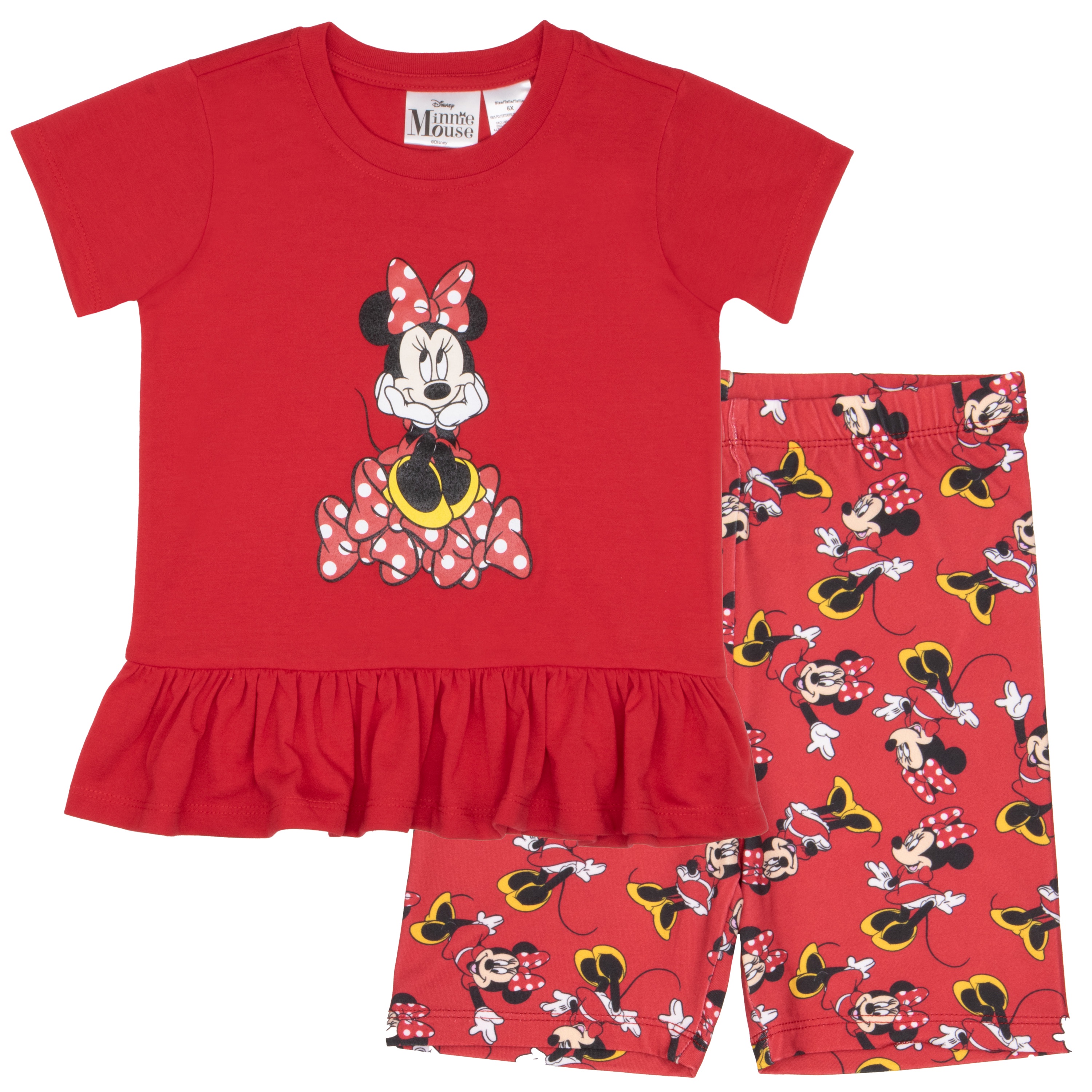 Disney Minnie Mouse Girls 2-Piece Set - Ruffle Hem Short Sleeve Graphic ...