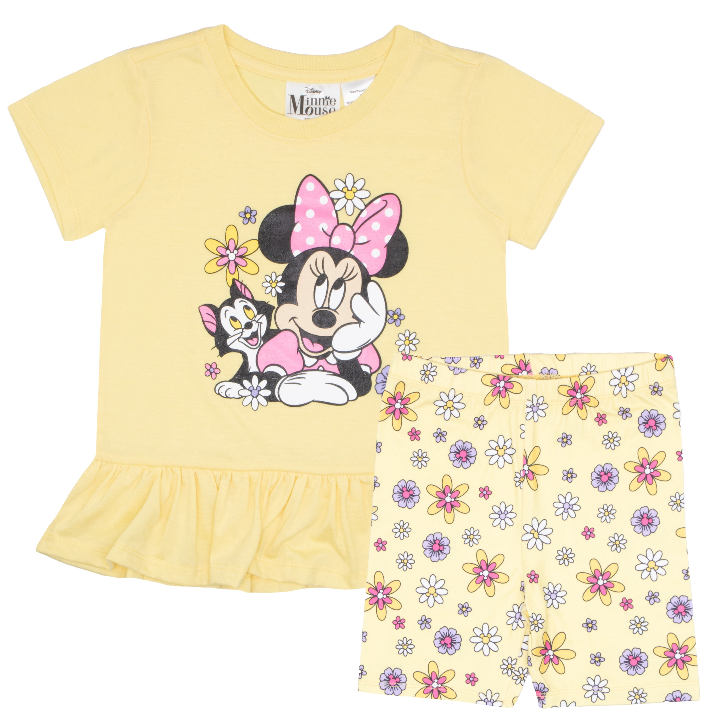 Disney Minnie Mouse Girls 2-Piece Set - Ruffle Hem Short Sleeve Graphic ...