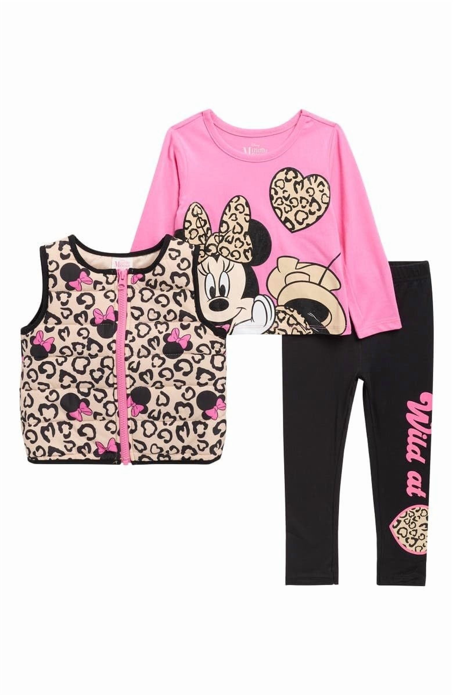 Disney Minnie Mouse Girls 3-Piece Outfit Set Leopard Print Vest, Long ...