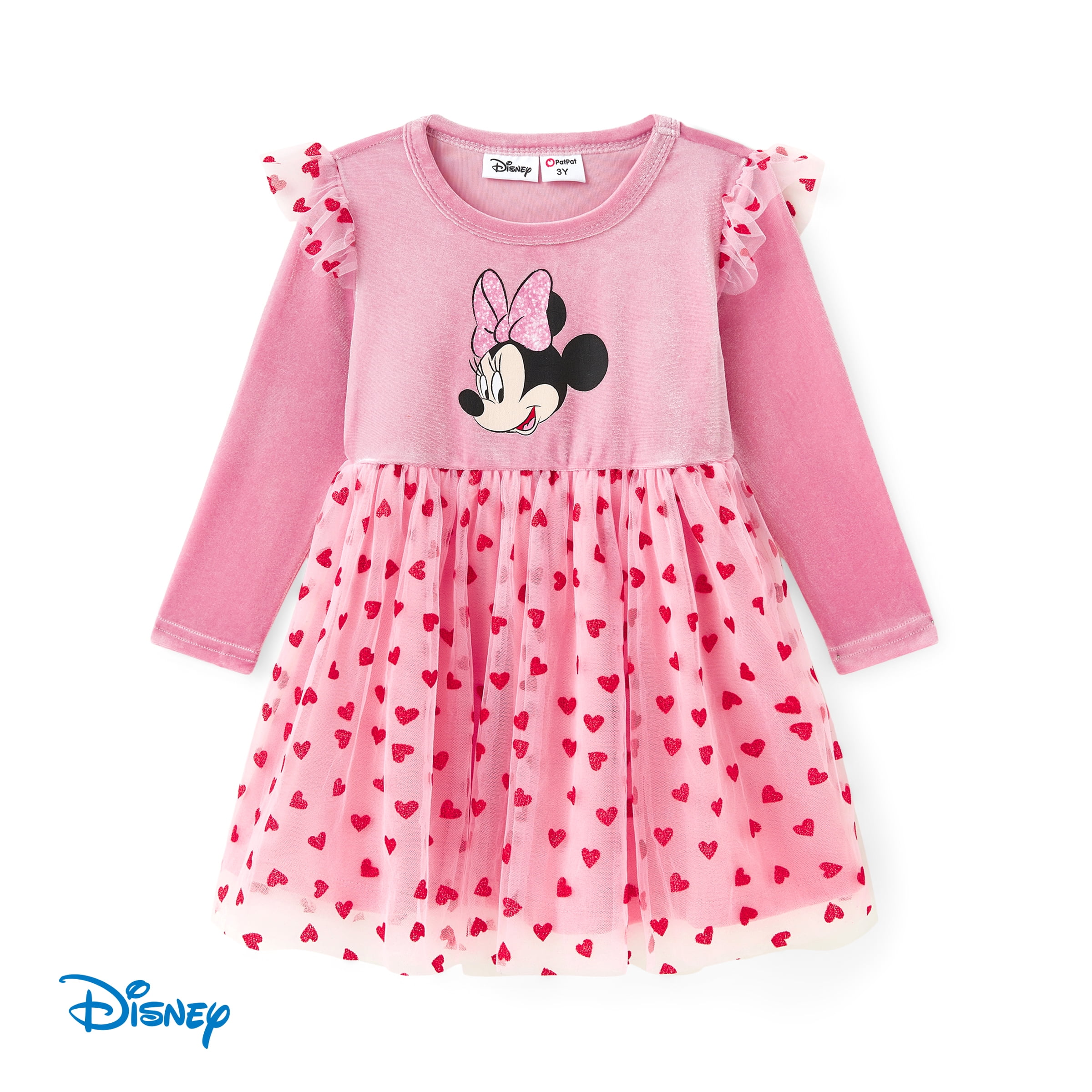 Disney Minnie Mouse Girls Dresses Graphic Heart Print Flutter Sleeves ...