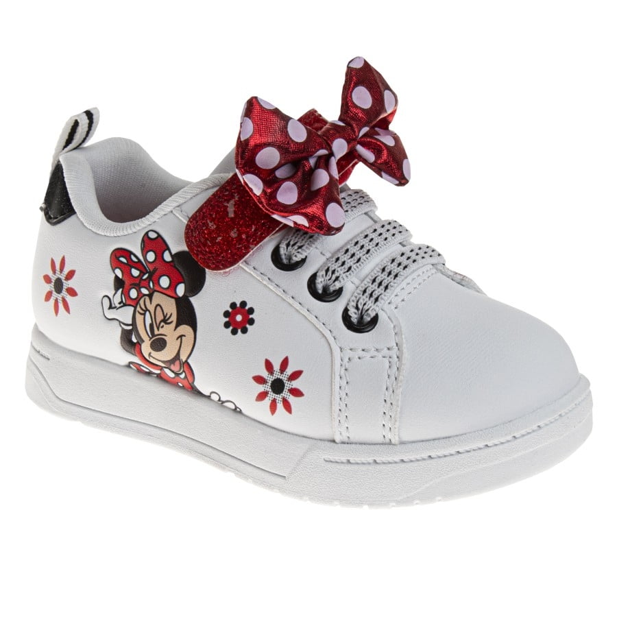 Disney Minnie Mouse Girls' Hook and Loop Dots and Bowknots Sneakers ...